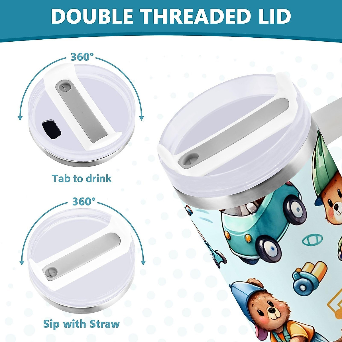 40 oz Cartoon Character Insulated Tumbler with Handle, Stainless Steel Vacuum Water Bottles with Lid and Straw for Water, Iced Tea or Coffee