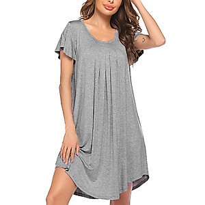 Ekouaer Womens Nightgown Soft Sleepwear Pleated Sleepshirt Sleep Dress Short Sleeve Nightdress Grey 3XL