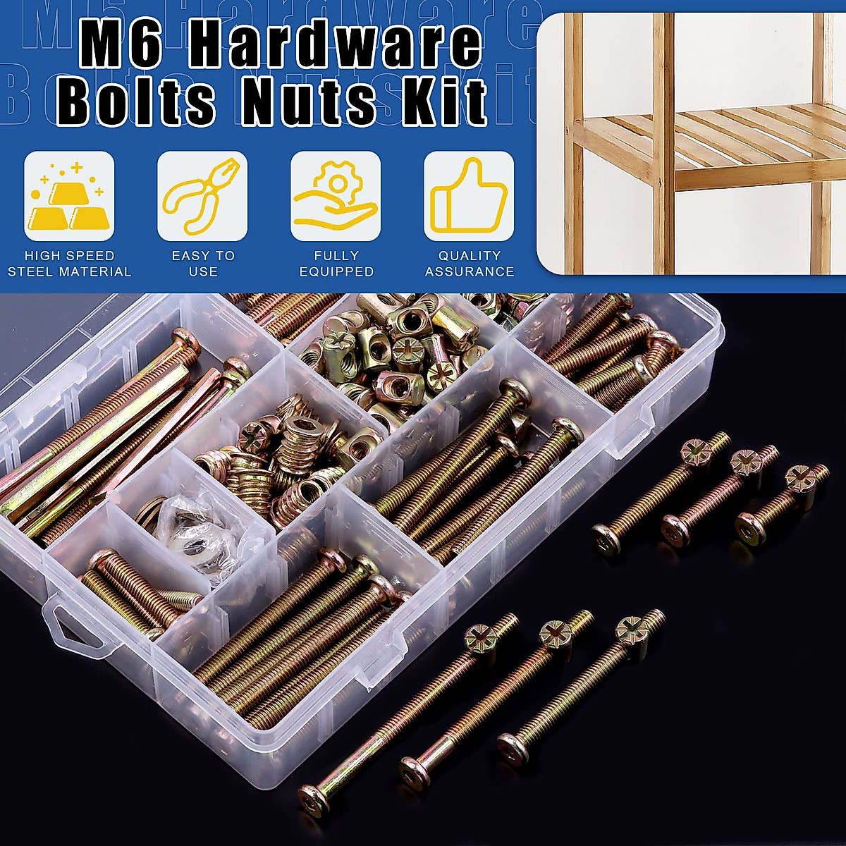 Glarks 253Pcs M6 Baby Bed Crib Screws Hardware Replacement Kit, M6x30/40/50/60/70/80MM Hex Socket Cap Screws with Nuts Washers and Tools for Chair Table Cabinets Furniture