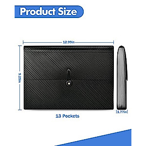 Cesil Expanding File Folders, Accordian File Organizer 13 Pockets File Organizer Accordion File Holder with Elastic Buckles Closure, A4 Paper Document Organizer for Home School Office