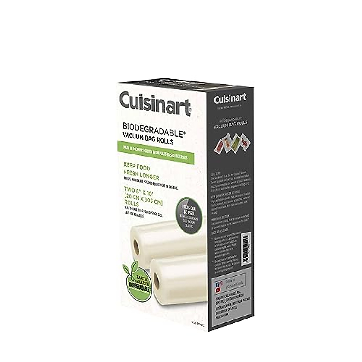 Cuisinart Universal BIODEGRADEABLE Vacuum Food Saver Sealer Bags (VSB-BD82C), 2-Pack, 8" inch x 10’ ft. Rolls, BPA Free, Microwave & Freezer Safe, Keep Food Fresh Longer