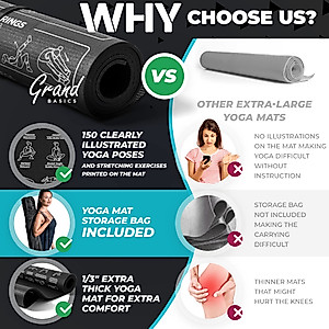 Extra-Large 6' x 4' Instructional Yoga Mat with Poses Printed On It - 2X Wider & Thicker than Regular Workout Mats - 150 Illustrated Yoga Poses and Stretches - Wide, Non-Slip, Barefoot Exercise Mat