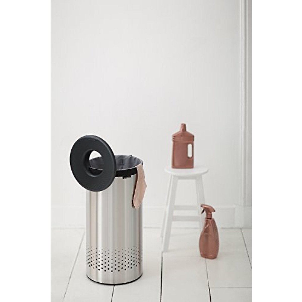 Brabantia Laundry Bin with Black Plastic Lid, 35 L - Matt Steel