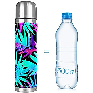 Bright Tropical Palms Pattern Stainless Steel Water Bottle, Leak-Proof Travel Thermos Mug, Double Walled Vacuum Insulated Flask 17 OZ
