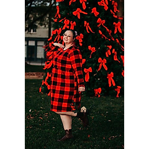 RITERA Plus Size Dress for Women 4X Black and Red Plaid Long Sleeve Dress Elastic High Waist Crewneck Fall Winter Flowy Casual Christmas Dress with Pocket 4XL 24W 26W