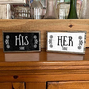 ANVEVO His Side, Her Side - Two 6" Handmade Rustic Couple Metal Wood Signs – Cute Rustic Wall Decor Art - Farmhouse Decorations – Couple Bathroom Signs