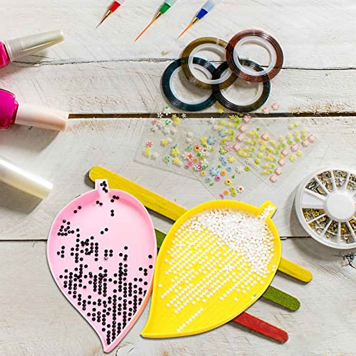 COHEALI 3pairs Tool Container Plate Diamonds for Art Organizers Cross of Bead Round Lids Nail Picture Diamond Craft Accessories with Leaf Tray Mosaic Painting Dotting Sorting