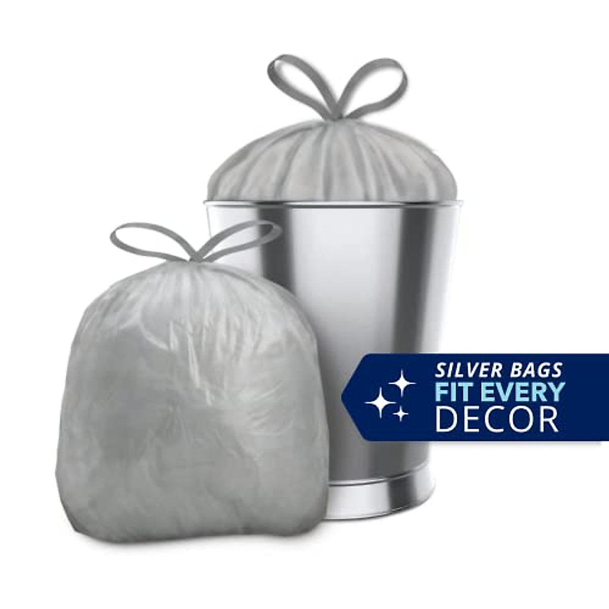 Color Scents Small Trash Bags - 4 Gallon, 200 Total Bags (1 Pack of 200 Count), Drawstring - Silver bag in Linen Fresh Scent