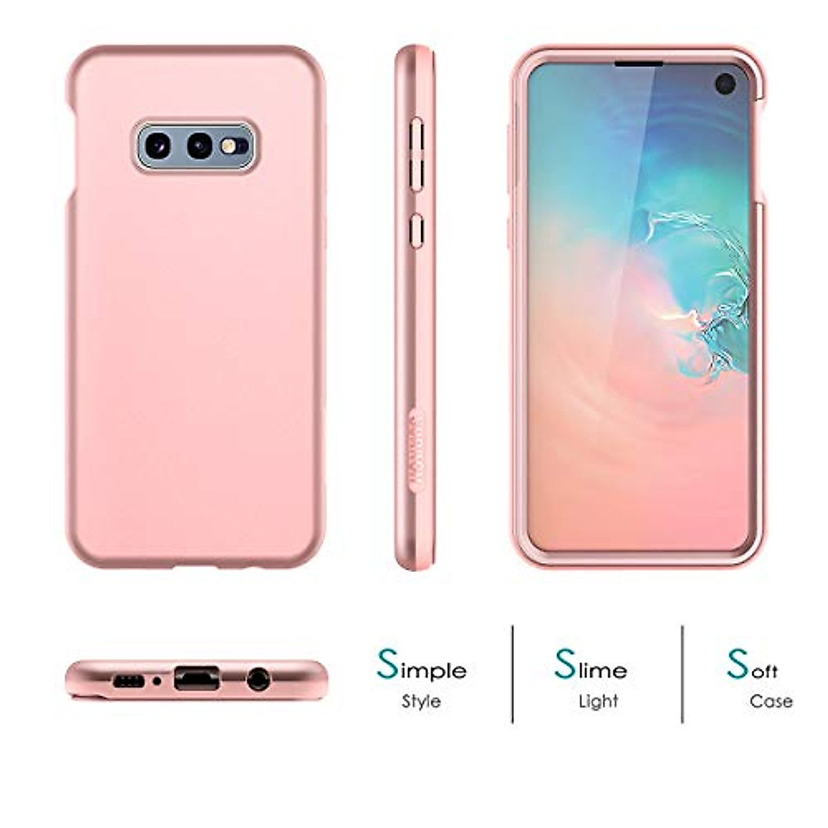 SURITCH Case for Samsung Galaxy S10e,【Built in Screen Protector】【Support Wireless Charging】 Rugged Back Cover Hybrid Bumper 360 Protective Case Matte Shockproof for S10e Case 5.8"(Rose Gold)