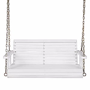 Giantex Wooden Porch Swing 2 Seat - Outdoor Swinging Chairs with Hanging Chains, 600 lbs Weight Capacity, 4 FT Finished Fir Wood Bench Swing for Patio, Outside, Garden, Lawn, Backyard (White)