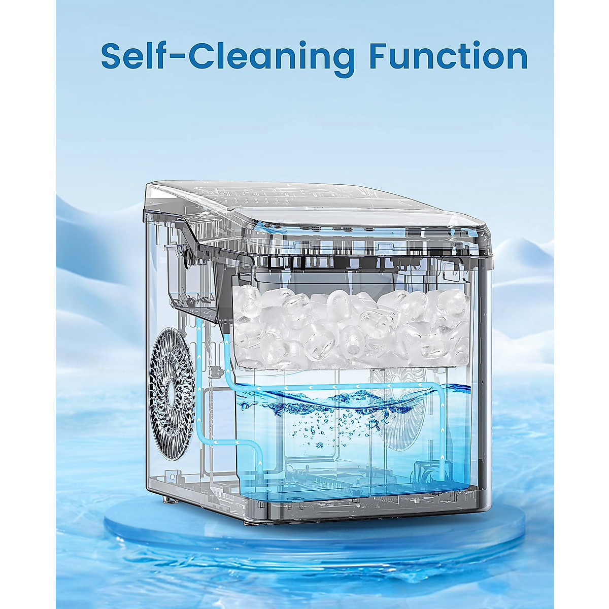 COWSAR Ice Makers Countertop, 26.5lbs/24H, 9 Bullet Ice Cubes in 6 Mins, Self-Cleaning Ice Makers with Basket and Scoop, 2 Sizes of Bullet Ice, Ideal for Home/Kitchen/Party/Camping, Black