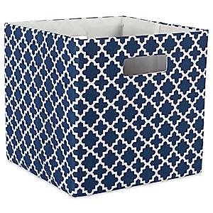 DII Hard Sided Collapsible Fabric Storage Container for Nursery, Offices, & Home Organization, (13x13x13) - Lattice Nautical Blue