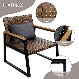 ENSTVER 3-Piece Wicker Patio loveseat Furniture Conversation Set,Outdoor loveseat with Coffee Table for Backyard, Porch, Deck, Garden