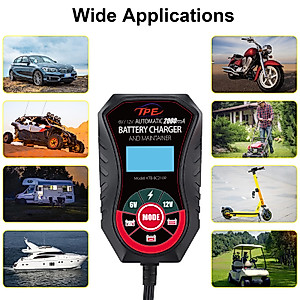 TPE Smart Battery Charger, 2 Amp Automatic Battery Charger 6V 12V Battey Charger Maintainer