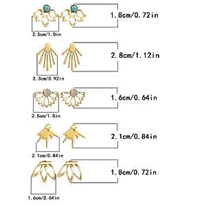 18 Pairs Multiple Dainty Lotus Flower Ear Jacket Earrings-Minimalism CZ Bar Turquoise Studs-White Rose Gold Plated Statement Chic Fashion Stud Earring Set New Year Christmas Gift for Teens Girl Women