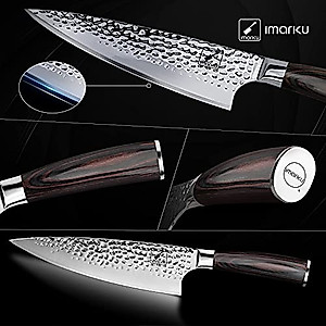 imarku Damascus Chef Knife, 8 inch Kitchen Knife Premium Sharp Cooking Knife HC German Stainless Steel Japanese Knife for Home Kitchen and Restaurant, Hand-Hammered, Ergonomic Handle, Gift Box