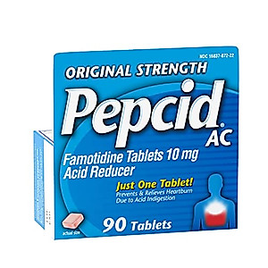 Pepcid AC Original Strength Heartburn Relief Tablets, Prevents & Relieves Heartburn Due to Acid Indigestion & Sour Stomach, 10 mg Famotidine to Reduce & Control Acid, Fast-Acting, 90 Ct