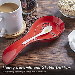 Ceramic Spoon Rest for Stove Top, DAYYET Large Spoon Holder, Spoon Rest for Kitchen Counter, Spatula Holder Utensil Rest for Ladles, Tong, Modern Kitchen Decor, Red