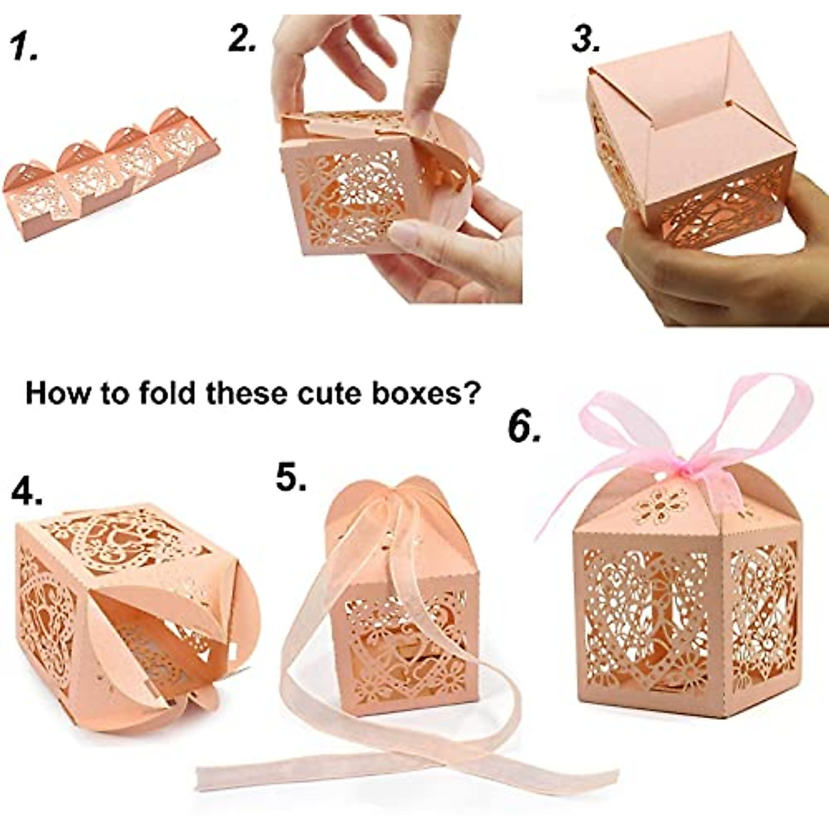 KPOSIYA 70 Pack Wedding Favor Boxes Laser Cut Boxes Party Favor Box Small Gift Boxes Lace Candy Boxes for Wedding Bridal Shower Baby Shower Birthday Party Anniverary with Ribbons (Navy, 70)