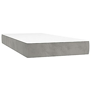 vidaXL Bed Frame, Box Spring Bed Single Platform Bed with Mattress, Bed Frame Mattress Foundation with Headboard for Bedroom, Light Gray Twin Velvet