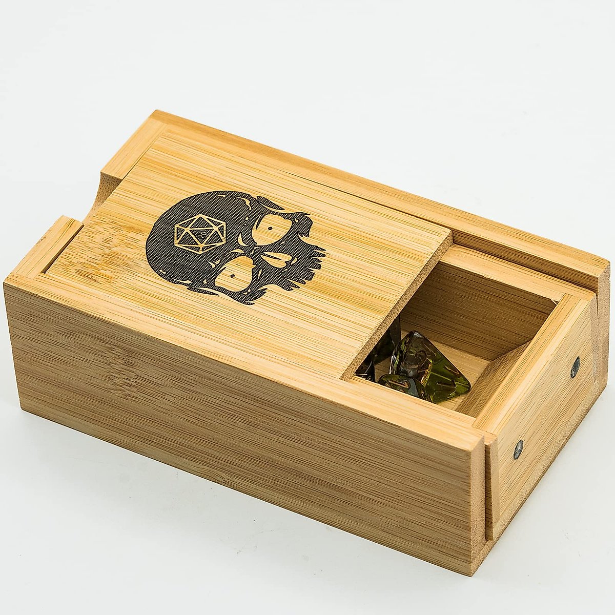 Cusdie Bamboo Dice Tower Foldable Wooden Die Roller Castle Rolling Case for Dungeons and Dragons, Board Game, D&D, RPG(Skull)
