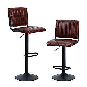 Sophia & William Kitchen Bar Stools Set of 2 Counter Height Adjustable Swivel Bar Stools with Back, Modern PU Leather Cushioned Counter Stools for Island Pub, Farmhouse, 300lbs ,Reddish Brown