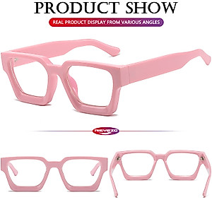 AIEYEZO Square Thick Frame Glasses for Women Men Fashion Blue Light Glasses Trendy Chic Computer Eyeglasses (Pink)
