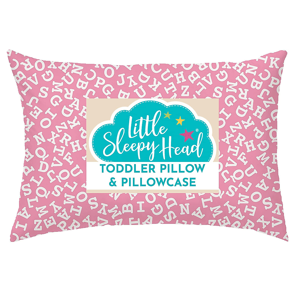 Toddler Pillow with Pillowcase 13x18, Kids Pillow for Sleeping , Toddler Pillow 2 Year Old, Better Neck Support Ergonomic Pillow and Toddler Pillowcase, Best Pillows for Kids (Alphabet Pink)