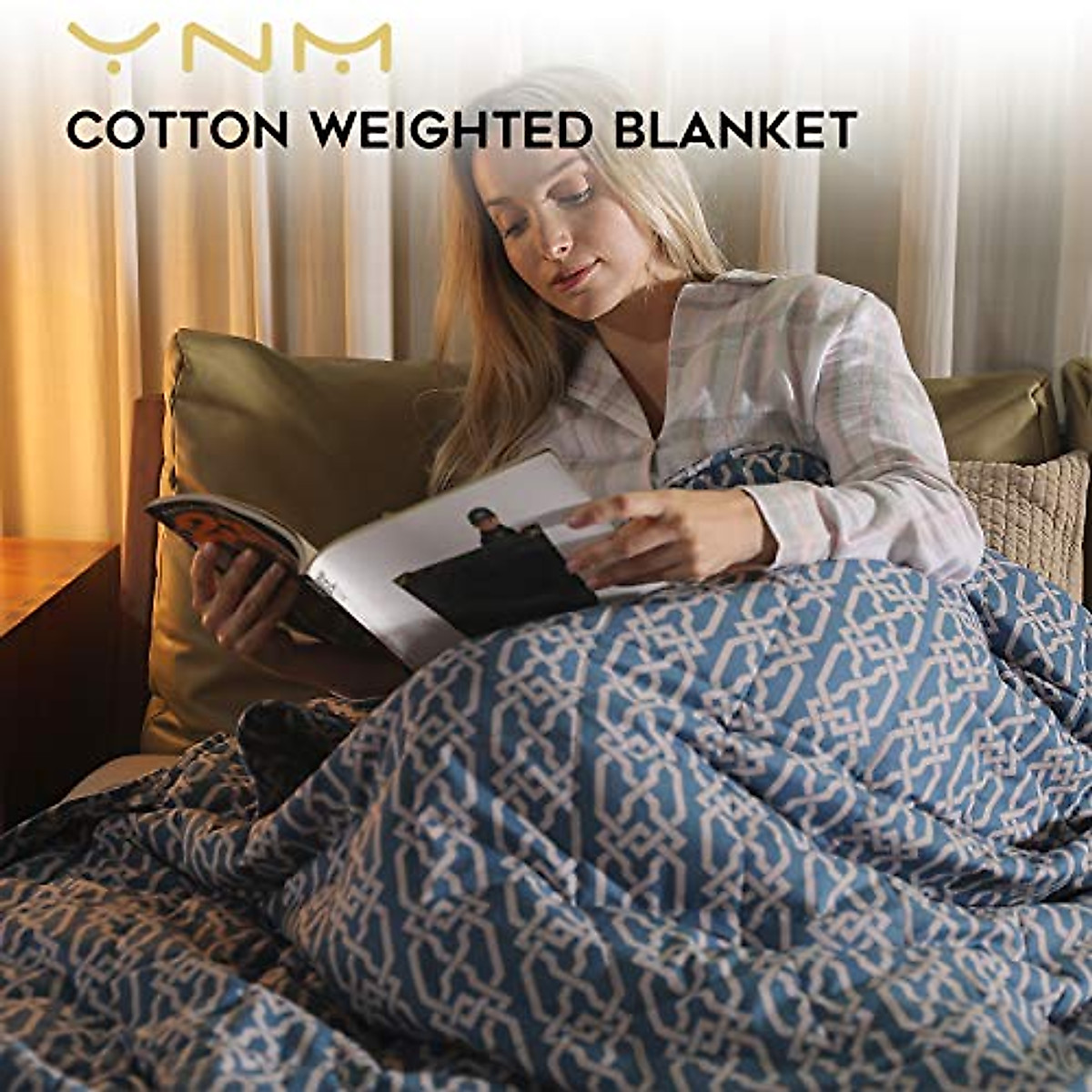 YnM 25lbs Weighted Blanket, 100% Oeko-Tex Certified Cotton Material with Premium Glass Beads (Infinite, 60''x80'' 25lbs), Suit for One Person Use on Queen/King Bed