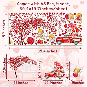 Valentine's Day Wall Decals Decor Pink Heart Tree Wall Stickers Couple Gnome Love Window Sticker Cupid Wall Sticker Valentines Window Decal Peel and Stick for Wedding Anniversary Engagement Decoration