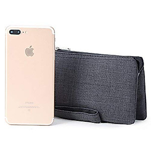 Crest Design Water Repellent Cell Phone Purse Wristlet Clutch Wallets For Women With Wrist Strap (Black)