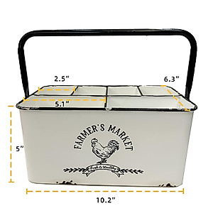 Distressed White, Portable Versatile Metal Storage Caddy Organizer with 6 Compartments & Handle - Perfect for Organizing Kitchen Utensils, Office Supplies, Bathroom Essentials & Bedroom Knick-Knacks