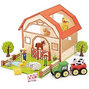 New Classic Toys Wooden Farm House Playset Educational Toys and Color Perception Toy for Preschool Age Toddlers Boys Girls, Multi Color, (10850)
