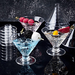 TOFLEN 40 Pack Plastic Martini Glasses 5 Oz Mini Dessert Cups with Spoons Reuasble Cocktail Shooters Clear Short Stem Shot Glasses for Party Wine, Desserts and Appetizers