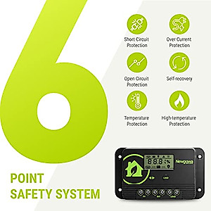 Newpowa 10A PWM Solar Charge Controller 12V/24V Compact Design LCD Display Off Grid Solar Panel Adjustablefor AGM, Gel, Flooded and Lithium Battery
