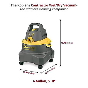 Koblenz Contractor Wet/Dry Vac, 6 Gallon Tip-Resistant Tank,5.0HP, Gray+Yellow (WD-6 C212)