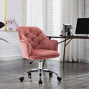 CITYLIGHT Swivel Shell Chair for Living Room/Bed Room, Modern Velvet Leisure Arm Chair, 360° Swivel Chair Home Desk Chair, Seat Height Adjustable, Easy to Assemble (Pink)