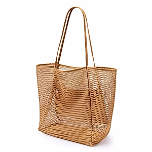 KALIDI Beach Mesh Tote Bag, Casual Tote Bag Hobo Women Foldable MAX 23L Shoulder Bag For Beach Picnic Vacation