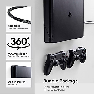 FLOATING GRIP Wall Mount Compatible with PS4 Slim/Playstation 4 Slim (Bundle: Fits PS4 Slim + 2X Controllers)