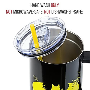 Silver Buffalo DC Comics Batman Logo Stainless Steel Tumbler with Handle and Straw, Fits in Standard Cup Holder, 40 Ounces