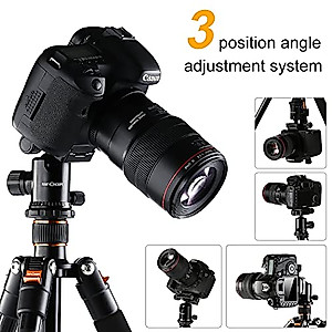 K&F Concept 64''/162cm DSLR Tripod,Lightweight and Compact Aluminum Camera Tripod with 360 Panorama Ball Head Quick Release Plate for Travel and Work B234A1+BH-28 (Orange)