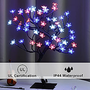 Pooqla 18 Inch 48 LED RGB Cherry Blossom Tree Light with Remote 16 Color-Changing LED Artificial Flower Bonsai Tree Table Top Lamp Home Lit Tree Centerpieces Christmas Mother's Day Gift Decoration