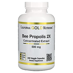 California Gold Nutrition Bee Propolis 2X Potency, Concentrated Extract 500 mg, Equivalent to 1000 mg of Natural Propolis, Support Immune Health & Vitality*, 240 Veggie Capsules
