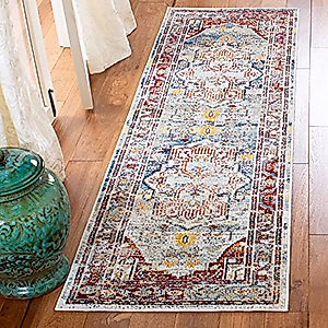 SAFAVIEH Crystal Collection Runner Rug - 2'2" x 7', Light Blue & Red, Medallion Distressed Design, Non-Shedding & Easy Care, Ideal for High Traffic Areas in Living Room, Bedroom (CRS503C)