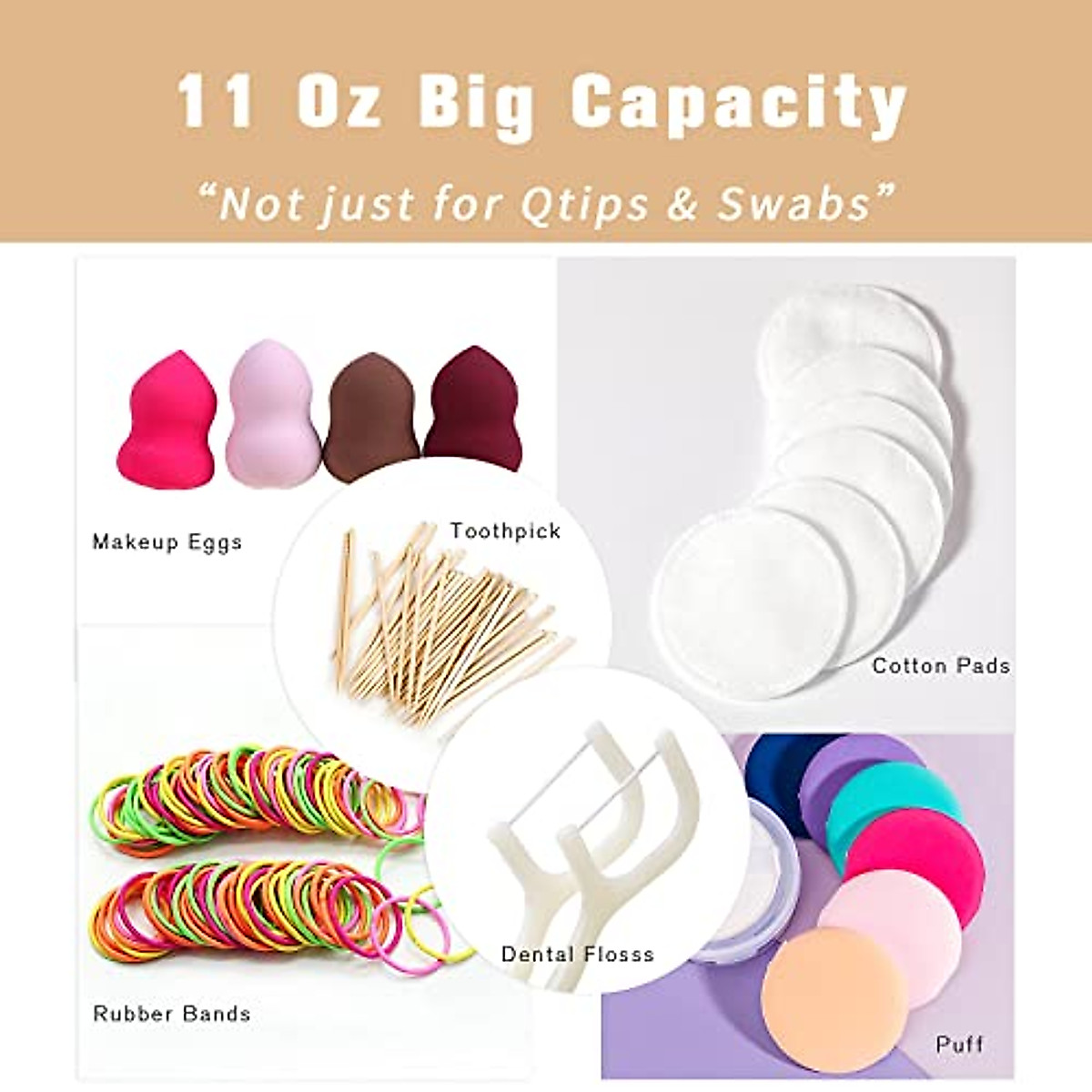 Homesweet Qtip Holder Bathroom Set, 2 Bathroom Jars with Tray, 11oz Plastic Airtight Jars Perfect for Family with Kids, Moisture-Proof, Bamboo Tray with Non-Slip Pads, Wood Color