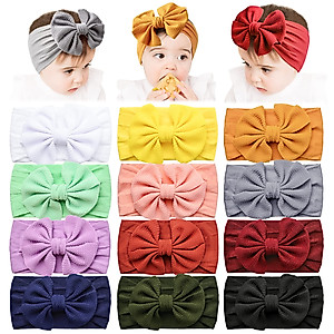 Prohouse Baby Headbands with Big Waffle Bows Nylon Hairbands Handmade Hair Accessories for Baby Girls Newborn Infant Toddlers Kids, Pack of 12