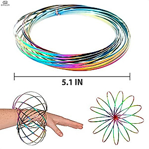 Flow Ring Spinner Ring Arm Toy - Magic Ring Game for Kids Arm Bracelet Kinetic Spiral Flow Ring Spring Toy - 3D Roll Rings Arm Slinky Metal Toy Stainless Ring - Infinity Loop Rainbow Kinetic Flow Ring