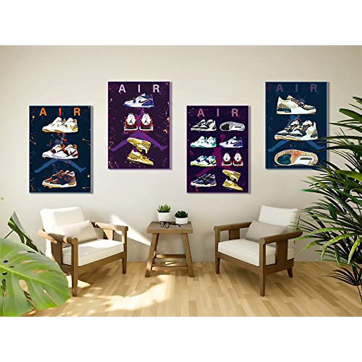 Sneaker Air Jordan Wall Art Poster Prints Set of 4 No1, Shoes Poster Art Sports, Themed Wall Art For Basketball fans Boys Room, Shoes Collection Aesthetic Cool Poster for Teen Boys Guys Men Room Dorm Bedroom Wall Decor Size 11.7x16.5 inch UNFRAMED (Sneake