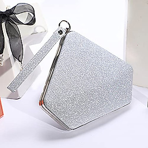 RZTA Women's Rhinestone Clutch Evening Bags Sparkly Glitter Triangle Purse for 1920s Party Prom Wedding 03-Silver