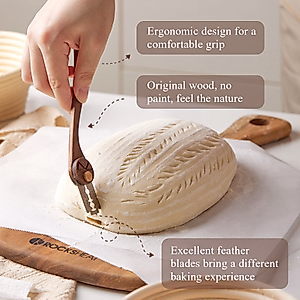 ROCKSHEAT Bread Lame Dough Scoring Tool with Blade Cover, Sourdough Scoring Tool with 5 Feather Blades, Scoring Knife for Bread Baking, Dexterous-Cut Series Lame Bread Tool (ELEGANT)